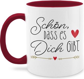 Shirtracer Tasse Tassen 325ml - Valentinstag Partner Freund & Freundin - Sch&ouml;n dass es dich gibt - 325 ml - Bordeauxrot - kaffeetasse f&uuml;r valentinstagstassen val
