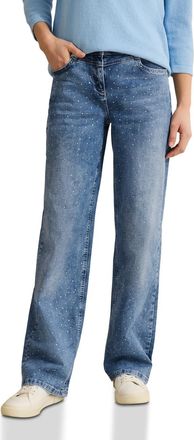 Cecil Damen B378809 Glitzernde Wide Leg Jeans, Light Blue Used Wash, 33W / 32L EU