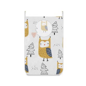 Mnsruu W&auml;schesammler zum Aufh&auml;ngen f&uuml;r Schlafzimmer, Kinderzimmer, Schlafsaal, T&uuml;rschrank, faltbar, platzsparend, Eckw&auml;sche-Organizer (sch&ouml;ne Eule und Baum)