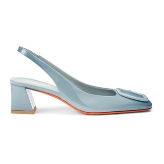 Santoni Femme, Chaussures, Bleu, Taille: 35 EU Escarpin Slingback &agrave; Talon Moyen en Cuir Verni