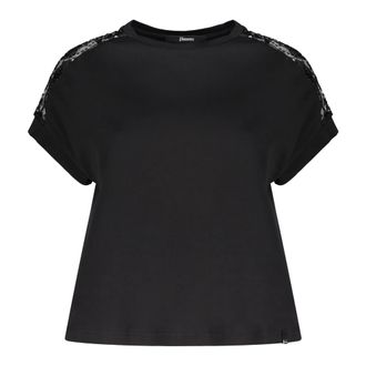 Herno Baumwoll T-Shirt mit Spitzenbes&auml;tzen - - Tops - Damen - Schwarzk - S