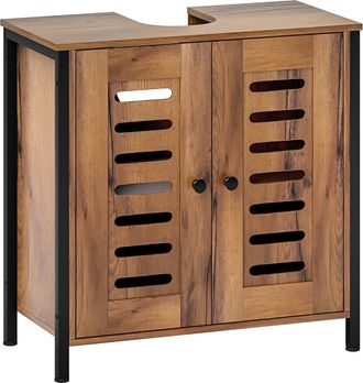 HOMCOM Industrieller Badezimmerschrank, 2 Lattent&uuml;ren mit Magnetverschluss, verstellbarer Einlegeboden, f&uuml;r Waschbecken ohne Sockel, 60x30x60 cm, Braun Rusti
