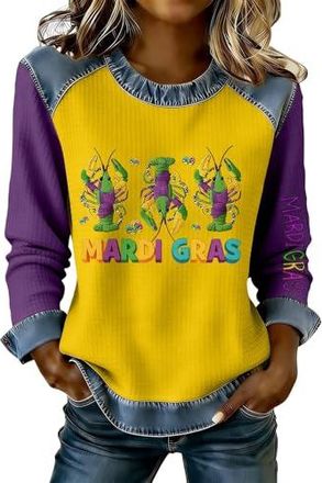 Generic Sweat-shirt imprim&eacute; l&eacute;ger &agrave; manches longues et col rond pour femme - Imprim&eacute; amusant - Manches longues, jaune, XXL