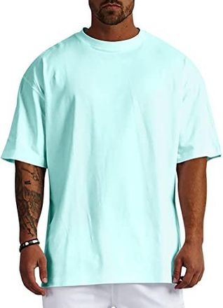 Minetom Oversize T-Shirt Homme Manche Courte à col Rond Manches Courtes Basique Couleur Solide Sweatshirt Top Basic Shirt Crew Neck Vintage Streetwear A Menth