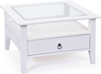 Inter Link SAS Couchtisch - Massivholztisch - Wohnzimmertisch - Sofatisch - Kiefer Massiv - mit Glasplatte - 1 wei&szlig; gebeizte Schubladen - 115 x 60 x 45 cm - Provence