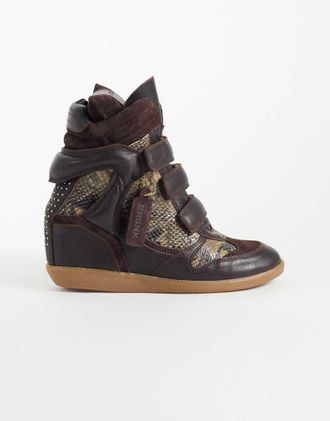 Bronx Jae-yy baskets compens&eacute;es en daim &agrave; imprim&eacute; serpent marron fonc&eacute;-Noir