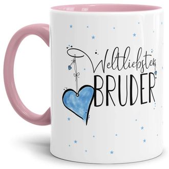 Tassendruck Tasse mit Spruch f&uuml;r den Weltbesten Bruder - Kaffeetasse/Familie/Geschenk-Idee/Mug/Cup/Innen & Henkel Rosa
