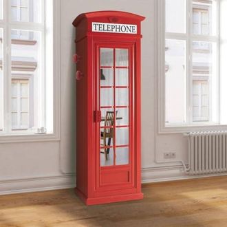 Dmora Armoire cabine téléphonique de Londres avec 3 étagères et porte miroir, Made in Italy, Armoire de chambre, cm 68x55h215, couleur Rouge