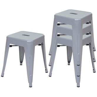 Mendler 4er-Set Hocker HWC-A73, Metallhocker Sitzhocker, Metall Industriedesign stapelbar - grau