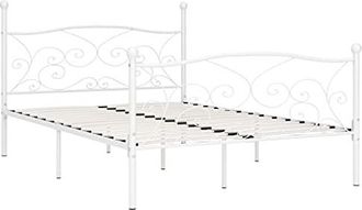 vidaXL Cadre de Lit et Sommier &agrave; Lattes Lit Adulte Lit Double Cadre &agrave; Lattes sur Pied Chambre &agrave; Coucher Int&eacute;rieur Maison Blanc M&eacute;tal 140x200 cm