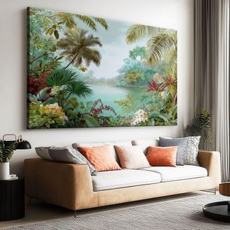 Generic Tropische Pflanzen Blumen Dschungel See Wandbild, Vlies Leinwand Bild Wand Deko f&uuml;r Wohnzimmer Badezimmer Schlafzimmer Bilder Dekor - Wandbild Gro&szlig; De