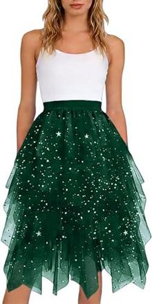 Generic Jupe en tulle longue pour femme - Jupe tutu irr&eacute;guli&egrave;re - Taille &eacute;lastique - Jupe tutu des ann&eacute;es 80 - Tenue de f&ecirc;te &agrave; paillettes - Costume de rave - 