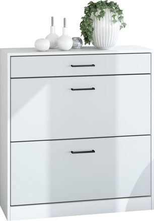 Vladon Schuhschrank Schuhkipper Elvas 89 x 95,5 x 27 cm, Made in Germany, Korpus in Weiß matt, Front in Weiß matt | Große Farbauswahl