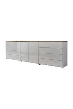 MID.YOU Mid.you Sideboard Mailand Set 4, Wei&szlig;, Eiche Artisan, Wei&szlig; Hochglanz, Holzwerkstoff, 3 F&auml;cher, 8 Schubladen, 237x73x33 cm, erweiterbar, stehend, Wohnz