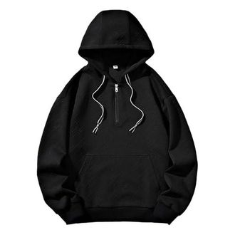 Generic Sweat &agrave; capuche pour homme avec fermeture &eacute;clair 1/4 et cordon de serrage - Coupe droite - Pull de transition - T-shirt dext&eacute;rieur &agrave; manches longues -