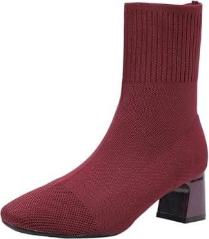 Generic Bottines courtes en tricot extensible pour femme - &Eacute;l&eacute;gantes - Couleur unie - Talon &eacute;pais - Respirantes - Classiques et confortables - Pour le travail