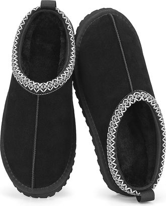Mishansha Hausschuhe Damen Winter Warme Plüsch-Gefüttert Pantoffeln Flauschige rutschfeste Geschlossen Slippers,für drinnen & draußen Schwarz Gr.42