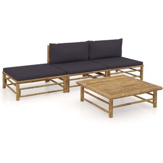 vidaXL Salon de jardin 4 pcs avec coussins gris fonc&eacute; Bambou
