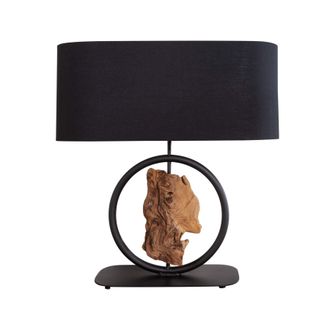 Invicta Interior Elegante Design Tischlampe ELEMENTS 58cm schwarz Fuß aus Massivholz Retro Stil