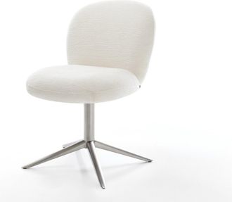 DELIFE Drehstuhl Nube-Flex Boucl&eacute; Soft Beige Fu&szlig;kreuz Edelstahl 360&deg; drehbar Wippfunktion Taschenfederkern, Esszimmerst&uuml;hle