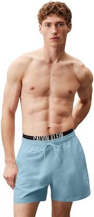 Calvin Klein Short de Bain Homme Medium Double avec Ceinture Embl&eacute;matique, Bleu (Skim Blue), S