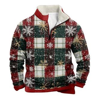 Generic Pull de Noël 2025 à fermeture éclair pour homme - Motif Fair Isle - Flocons de neige amusants - Renne - Doublure en polaire - Chaud - Pour lhiver, C-j