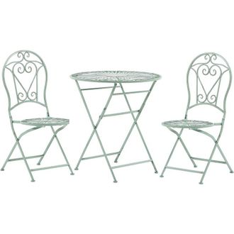 Beliani Ensemble Bistrot Table et Chaises Pliantes en M&eacute;tal Vert avec Ornaments D&eacute;coratifs pour Jardin Terrasse ou Balcon Classique et Romantique Beliani