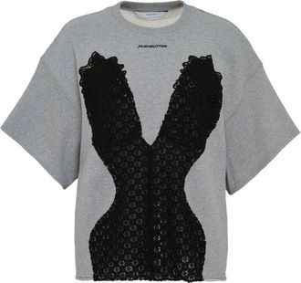 pushBUTTON T-Shirt mit Spitze - Grau