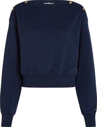 Tommy Hilfiger Sweatshirt CRV GOLD BTN BOAT-NK SWTSHRT in Gro&szlig;en Gr&ouml;&szlig;en, mit goldfarbenem Knopf, U-Boot Ausschnitt