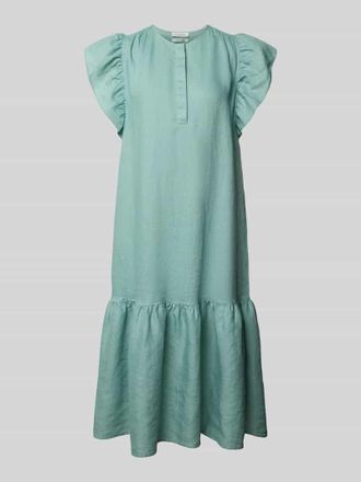 Christian Berg Leinenkleid mit R&uuml;schen und Rundhalsausschnitt