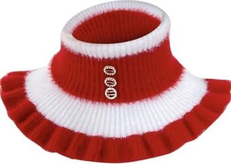 Generic Broche magn&eacute;tique Foulard Col ray&eacute; Col tricot&eacute; D&eacute;tachable Faux col &Eacute;charpe chaude pour femmes Poulet en laine Foulard chaud, rouge, taille unique
