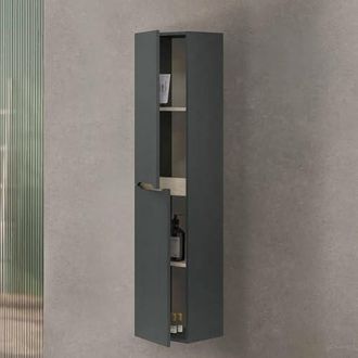 Dmora Colonne de Salle de Bain Williamsburg, &Eacute;l&eacute;ment Mural de Salle de Bain Suspendu avec 2 Portes, Armoire Haute, 31x26h135 cm, Anthracite et Ch&ecirc;ne