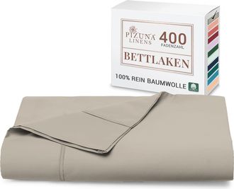 Pizuna 400 Fadenzahl Baumwolle bettlaken 230x280cm Einfach Taupe, 100% Langstapelige Baumwolle betttuch Weiche mako Satin, bettlaken ohne Gummizug (100% Einf