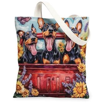 Generic Sac fourre-tout en toile pour faire du shopping avec motif carlin printanier, 33 x 38,1 cm, sac d&eacute;picerie r&eacute;utilisable pour femme, animal de compagnie