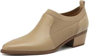 Generic Bottines Femme en Cuir Véritable Bout Pointu Talon Bloc Moyen Chaussures Slip-on Doublure Confortable Semelle Antidérapante Durable Chaussures Décontr