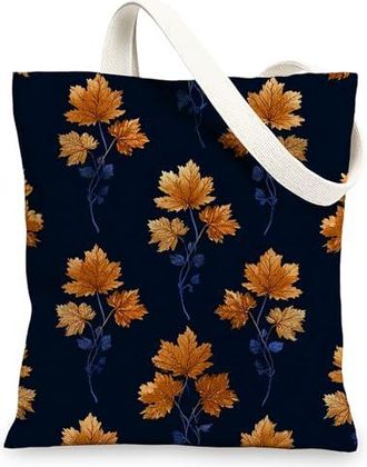 Generic Sacs à provisions en toile motif feuilles dautomne, élégants sacs à provisions réutilisables avec motif floral rustique, légers et lavables, sangle dé