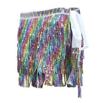 Generic Jupe à pompons à paillettes pour femme - Costume de danse du ventre - Mini jupe à paillettes - Jupe à franges tendance - Costume de scène - Robe de da