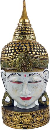 Guru Shop Stehende Buddha Maske, Thai Buddha Statue - Wei&szlig;/Gold, 61x24x10 cm