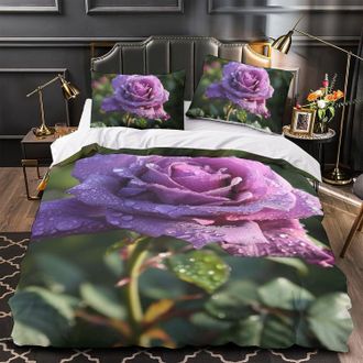 Generic Bettw&auml;sche 135x200 Lila Rose Bettw&auml;sche Sets Sommerblumen Bettenset 3D Druck Weich Microfaser Kinderbettw&auml;sche mit Rei&szlig;veschluss und 2 Kissenbezug f&uuml;r