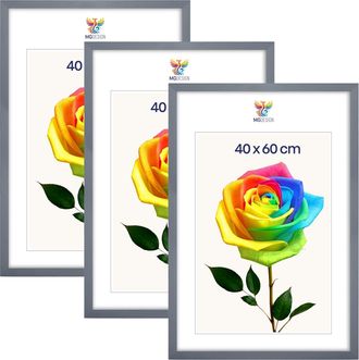 MG Design 3er Set Bilderrahmen 40 x 60 cm - Posterrahmen mit Grau Echtholzrahmen und bruchsicherem Acrylglas, Hoch & Quer mit stabiler Wandaufh&auml;ngung