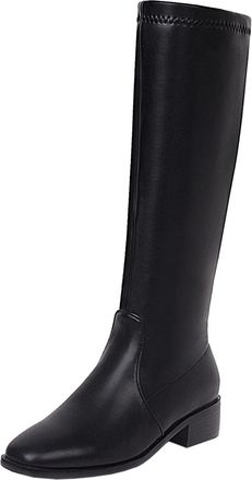 Smilice Damen Kniehohe Stiefel mit dickem Absatz und runder Spitze (Schwarz, 40)