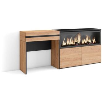 Skraut Home Skraut Home - Coiffeuse, Table maquillage, rangement, 177x75x35 cm, Avec tiroir, Chemin&eacute;e &eacute;lectrique xxl, Style moderne, Ch&ecirc;ne