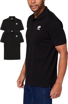 Lotto Lot de 2 polos pour homme, taille L à 5XL, polo à manches courtes, en coton, avec logo brodé, 2 couleurs, Noir, 3XL