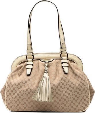 Celine Hobo Bags - Macadam Canvas Tassel Frame Satchel - Gr. unisize - in Braun - f&uuml;r Damen