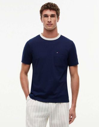 Tommy Hilfiger T-shirt en jersey avec col en tulle - Bleu fonc&eacute;