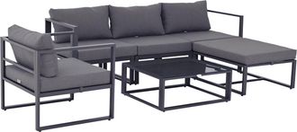 OUTSUNNY 6-TLG. Gartenset Gartengarnitur Gartensofaset Sitzgruppe Gartenm&ouml;bel Aluminium + Polyester + Hartglas Grau mit Kissen f&uuml;r 4-5 Personen