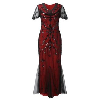 Generic Robe de Soiree Femme Chic Et Glamour Robe Cocktail À Sequins Style Années 1920 Élégante À Manches Courtes Et Coupe Ajustée Légère Et Luxueuse pour Ban