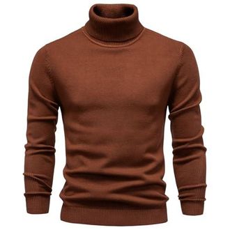 Generic Chemise &agrave; col roul&eacute; et manches longues pour homme - Pull c&ocirc;tel&eacute; &agrave; col montant - Pull d&eacute;contract&eacute; en tricot coupe ajust&eacute;e - T-shirt basique doux au tou