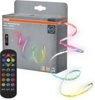 Osram Flex Bendable RGBW LED Streifen 3M, inkl. Fernbedienung, selbstklebend, dimmbar, mit Batterie und Montagezubeh&ouml;r
