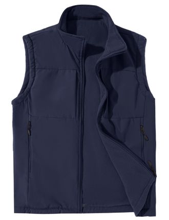 Feoya Fleece Weste Herren Outdoor Wendeweste Softshell &Auml;rmellose Jacke Bodywarmer mit Taschen Stehkragen Winddichte Fleeceweste Laufen Wandern Activewear Ob